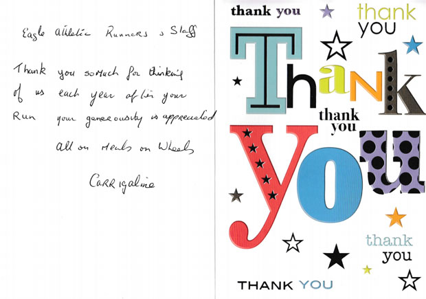 Thank You note from Carrigaline Meals on Wheels | Eagle Athletic Club